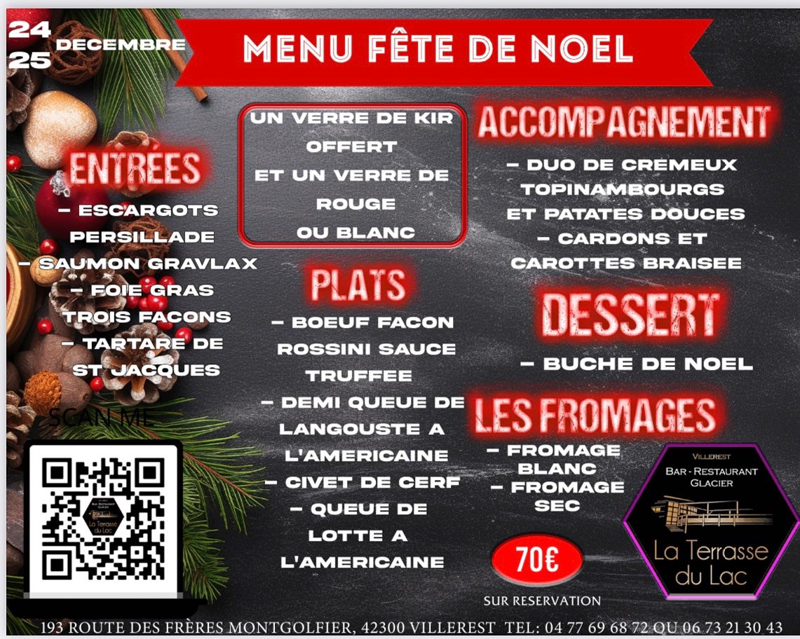 Menu fête de Noël - La Terrasse du Lac - Villerest